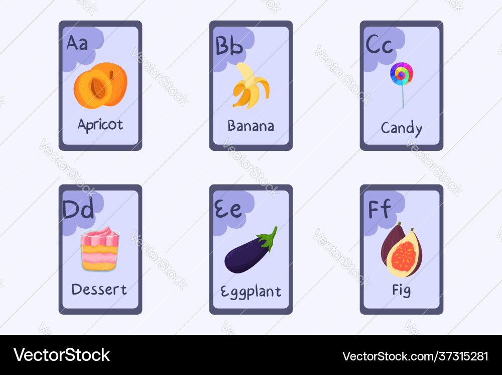 Colorful alphabet flashcard letter a b c d e Vector Image
