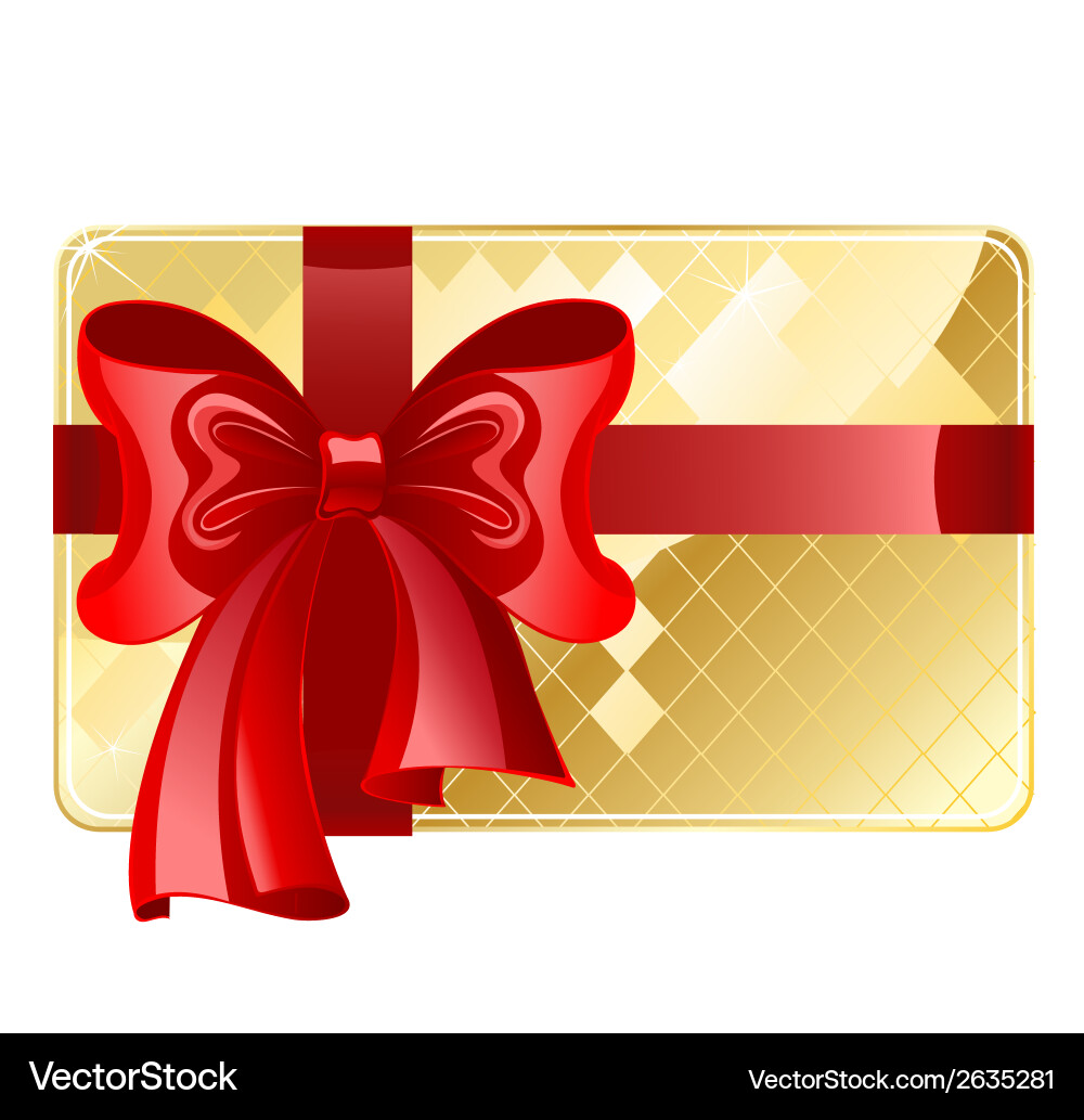 Gold card with a red ribbon Royalty Free Vector Image