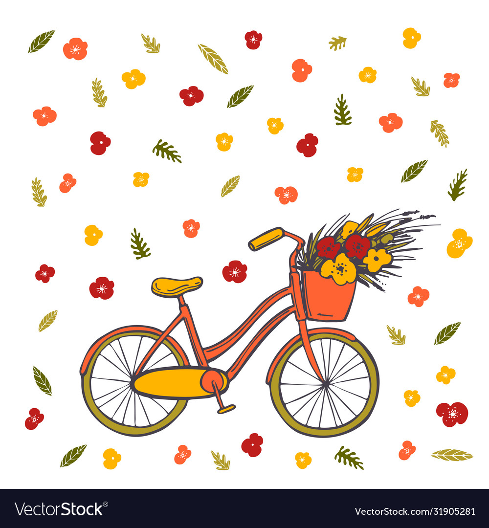 Hand drawn bike with flowers sketch Royalty Free Vector
