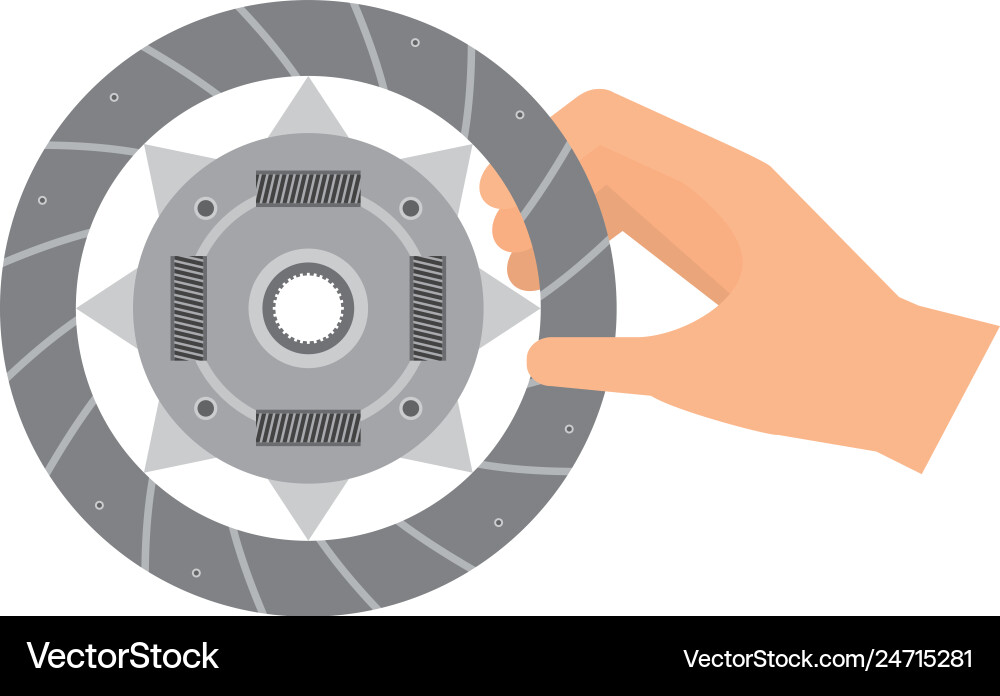 Hand with clutch plate auto spare part Royalty Free Vector