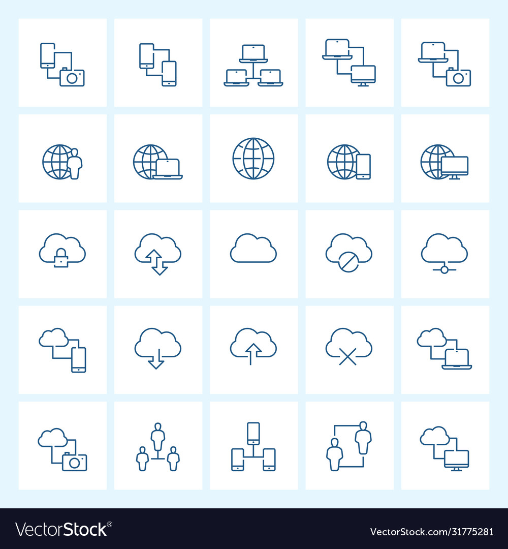 Icon set - network and connectivity thin line Vector Image