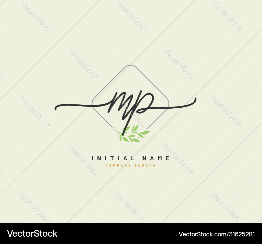 M p mp beauty initial logo handwriting logo Vector Image