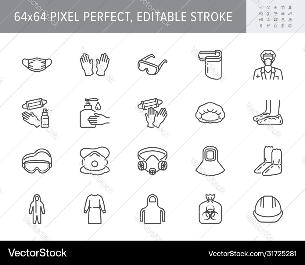Medical ppe line icons Royalty Free Vector Image