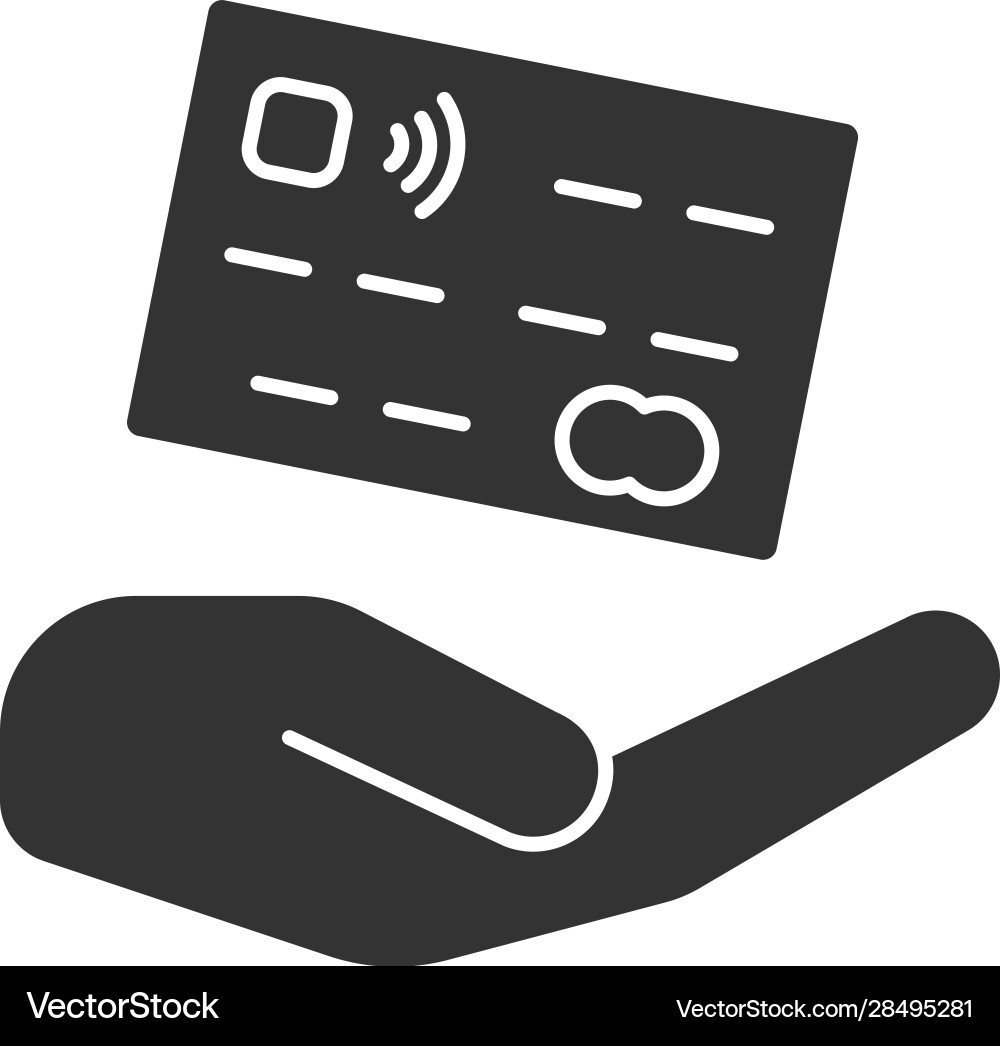 Open hand with credit card glyph icon Royalty Free Vector