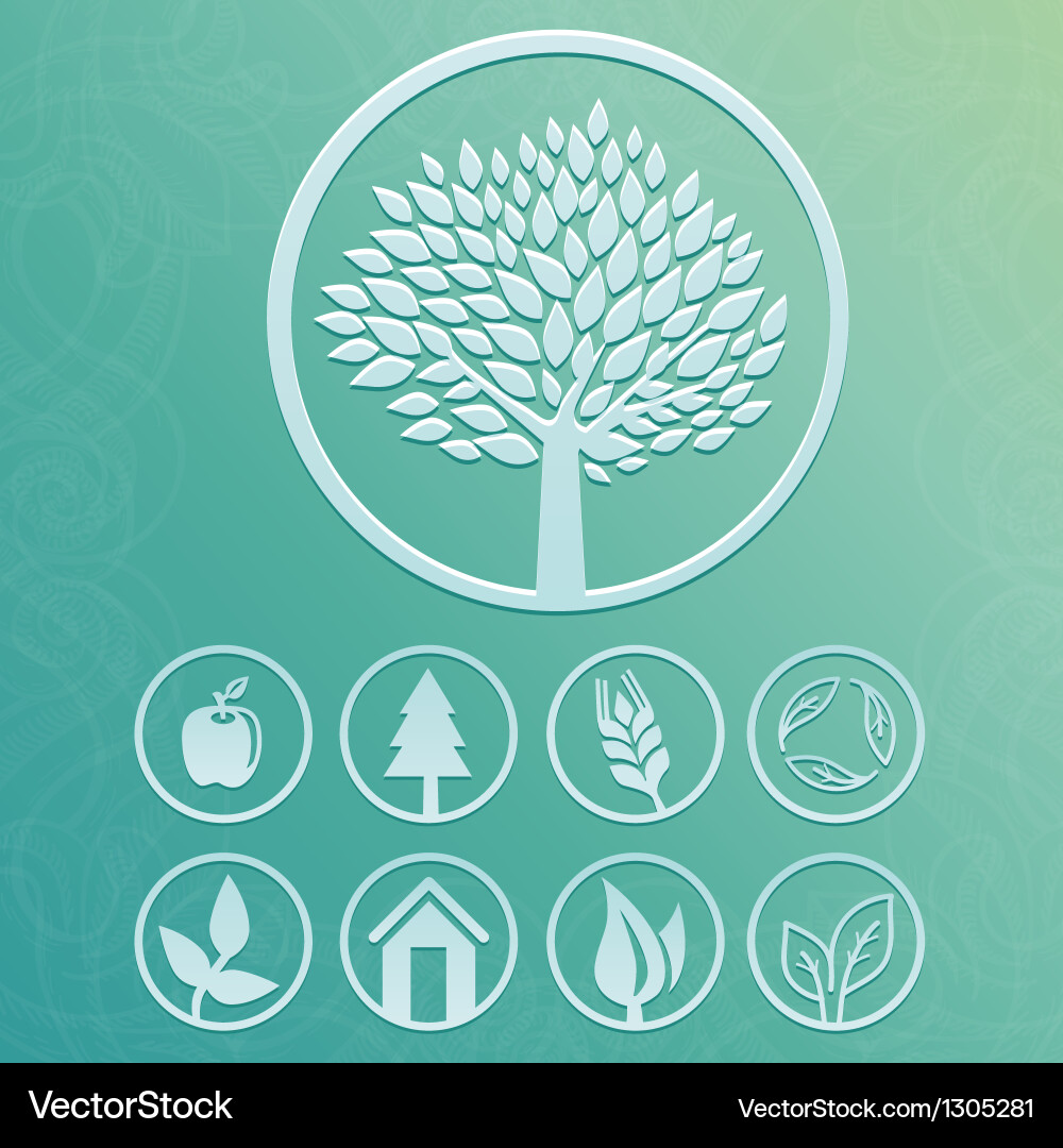 Round labels with tree and nature icons Royalty Free Vector