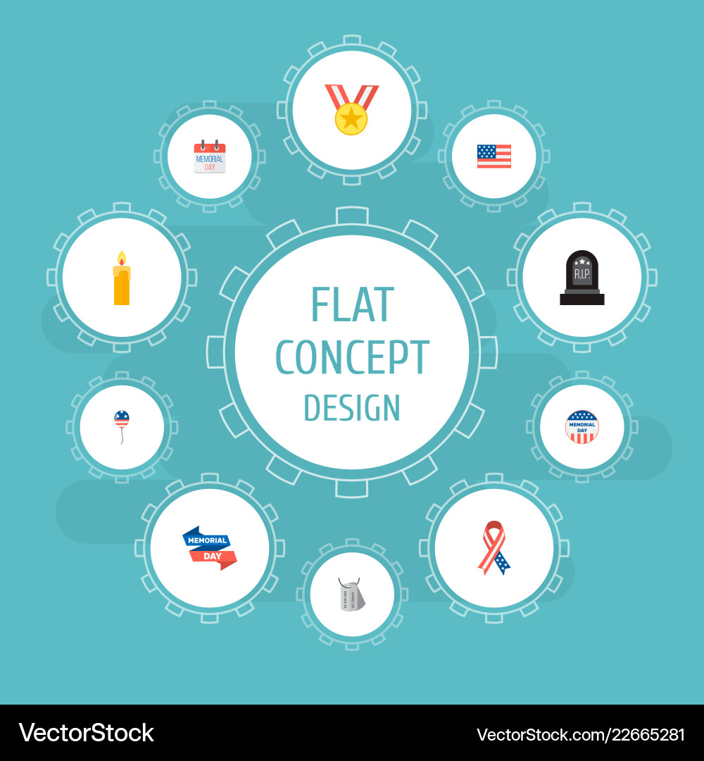 Set memorial icons flat style symbols Royalty Free Vector
