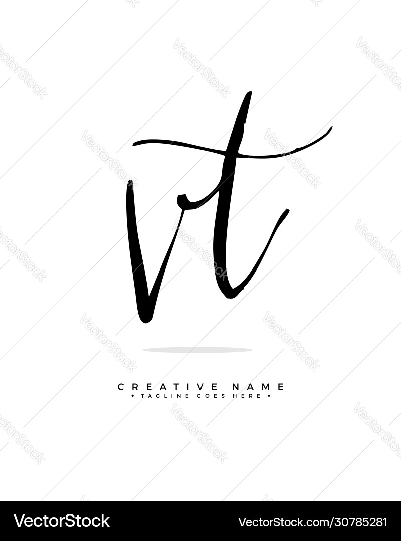 V t vt initial logo signature handwriting Vector Image