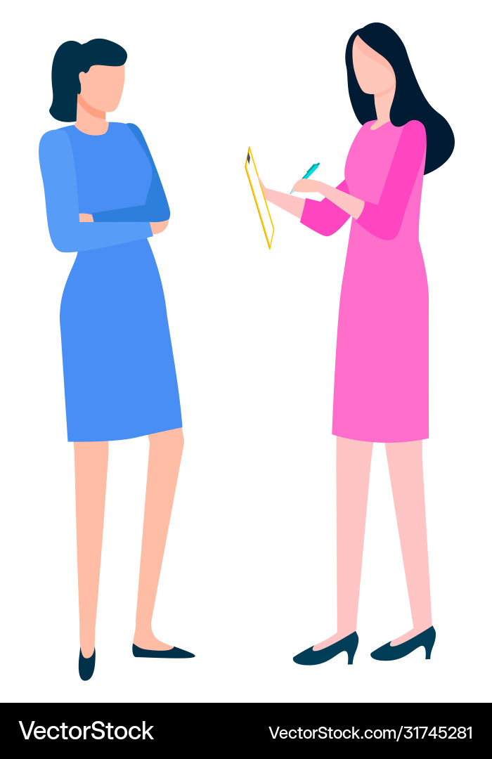 Woman in pink blue dress making notes notepad Vector Image