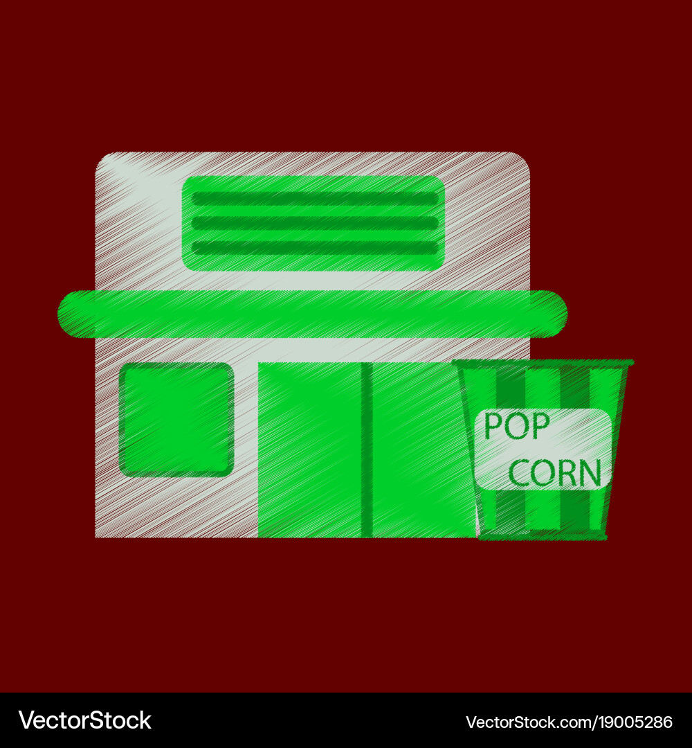 Flat icon in shading style building cinema popcorn