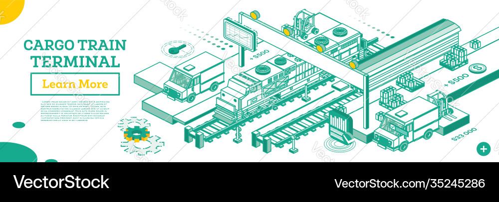 Outline cargo train terminal locomotive Royalty Free Vector