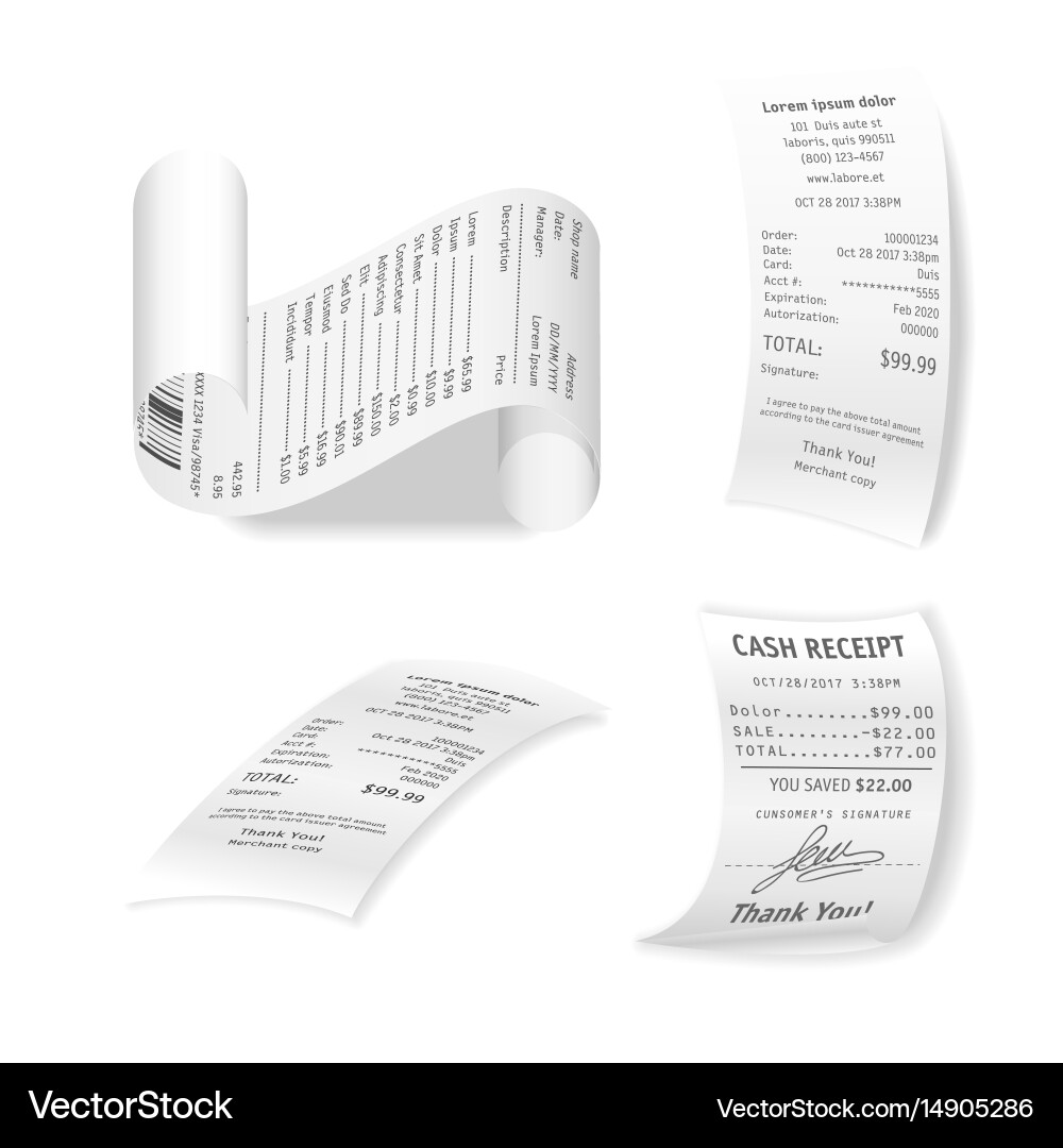 Paper financial checks collection isolated Vector Image