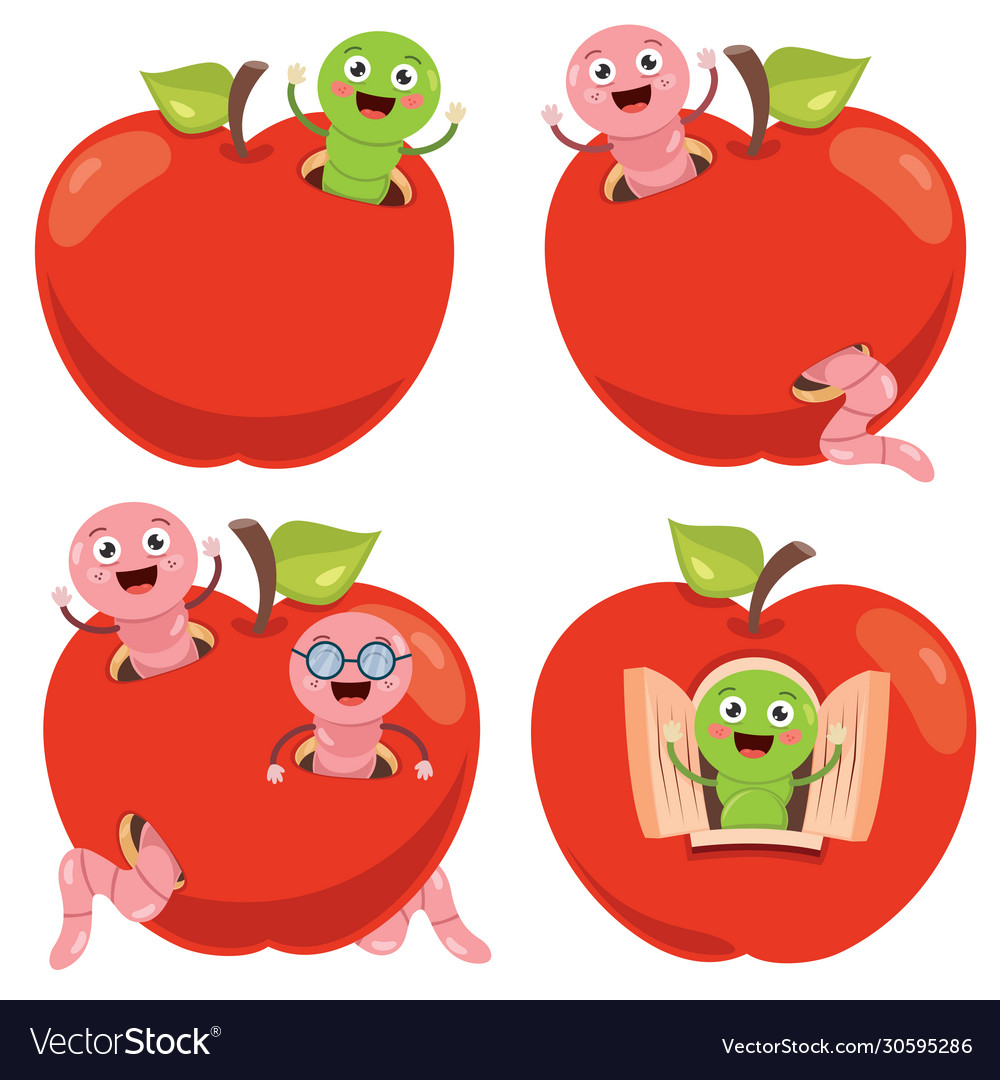 Red apple and worm Royalty Free Vector Image - VectorStock