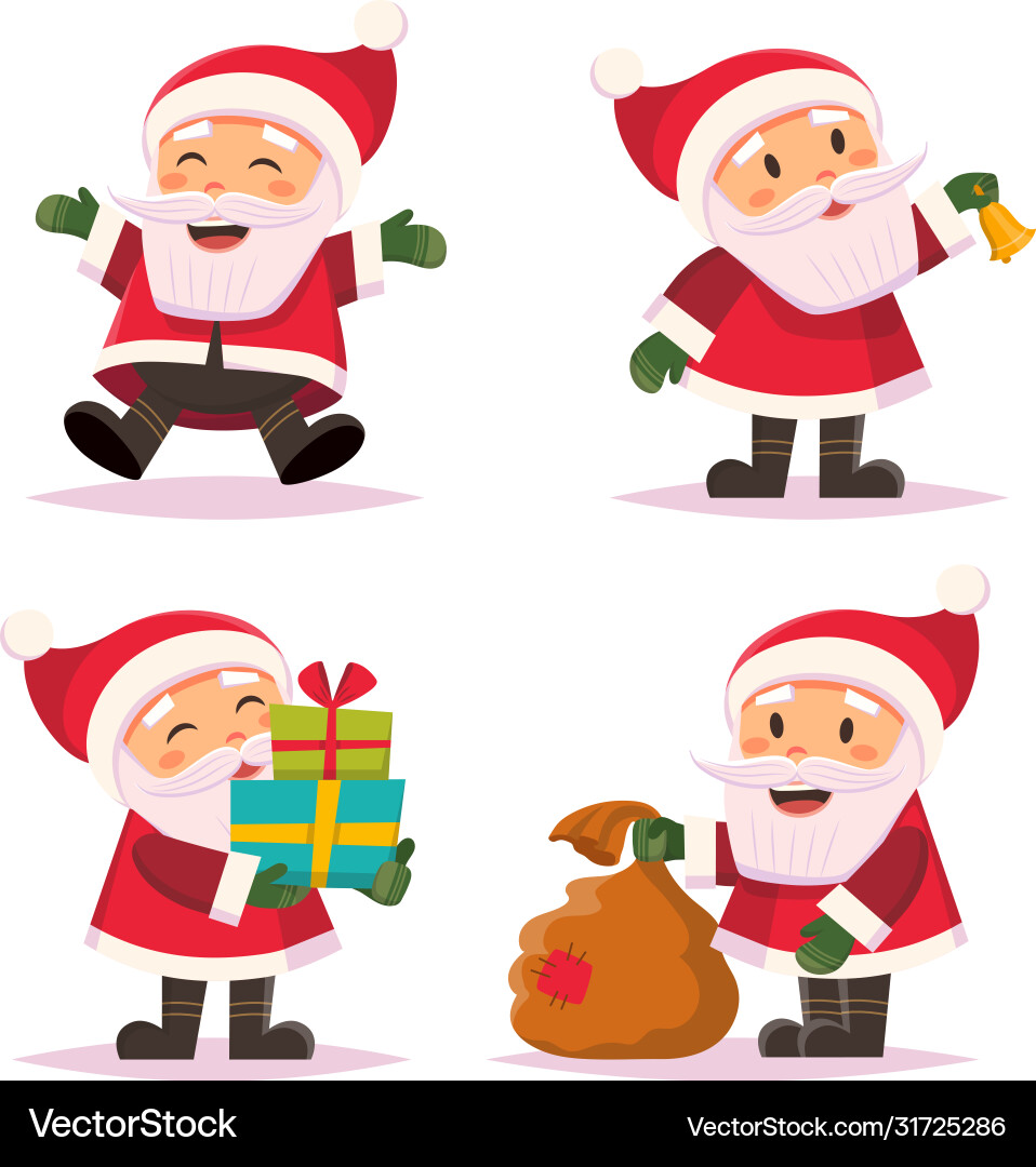 Santa claus cute character set in flat style Vector Image