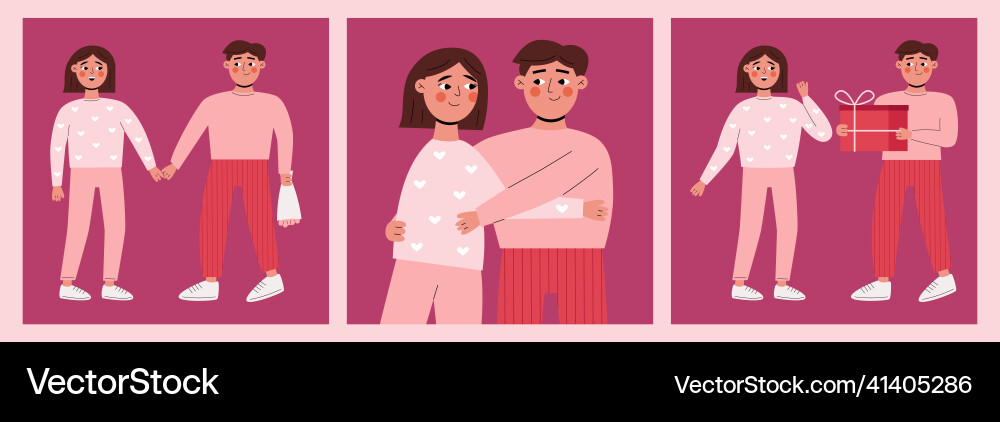 Set couple in love in different poses Royalty Free Vector