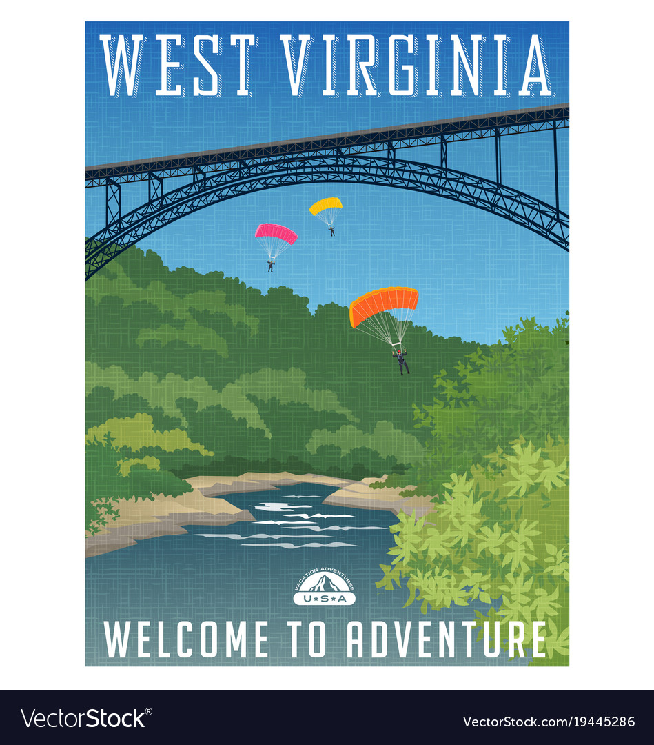 Travel poster or sticker west virginia Royalty Free Vector