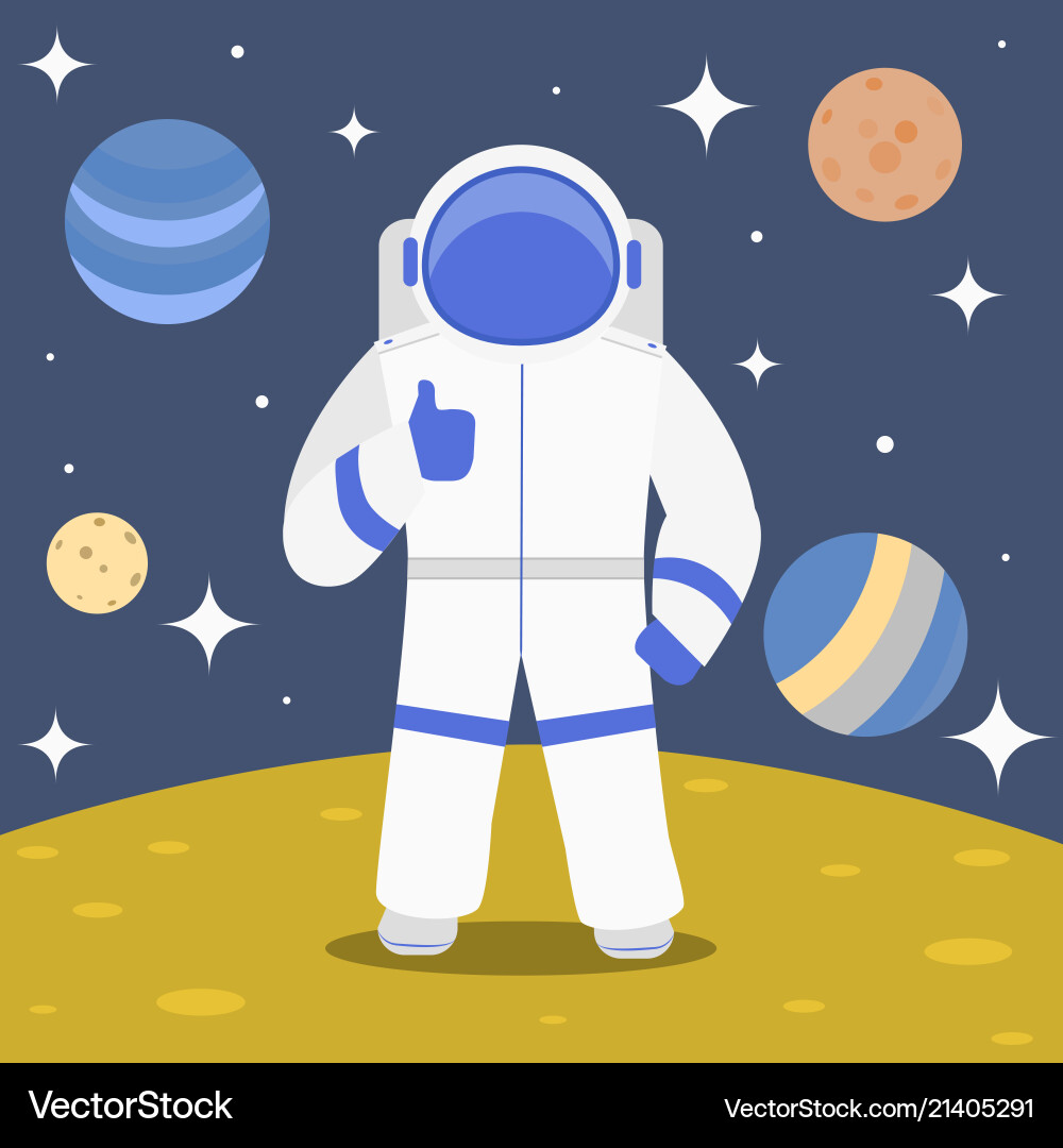 Cartoon character cosmonaut on planet surface Vector Image