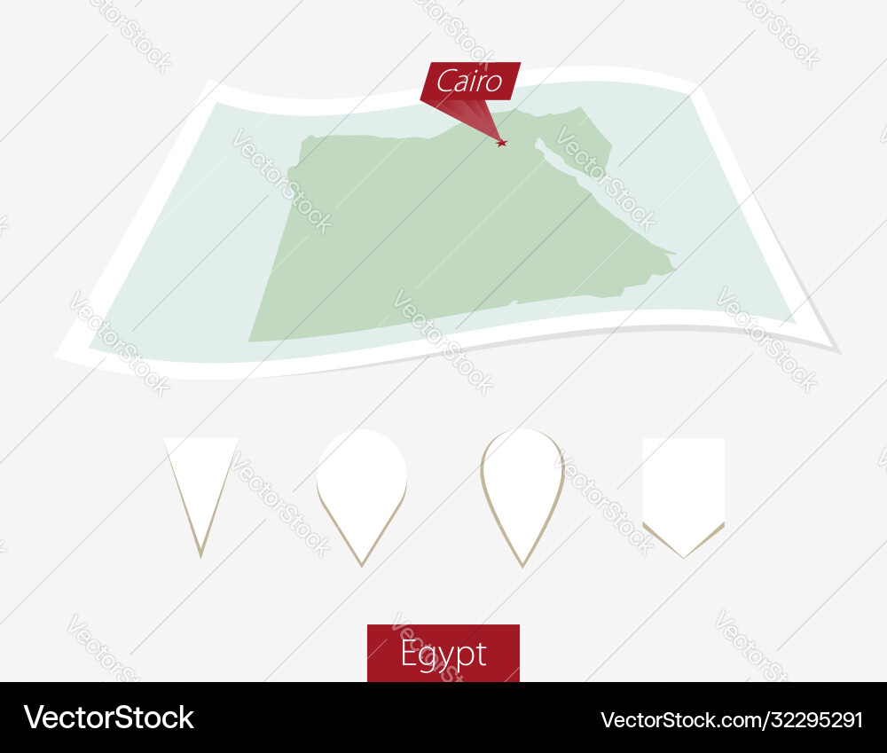 Curved paper map egypt with capital cairo Vector Image