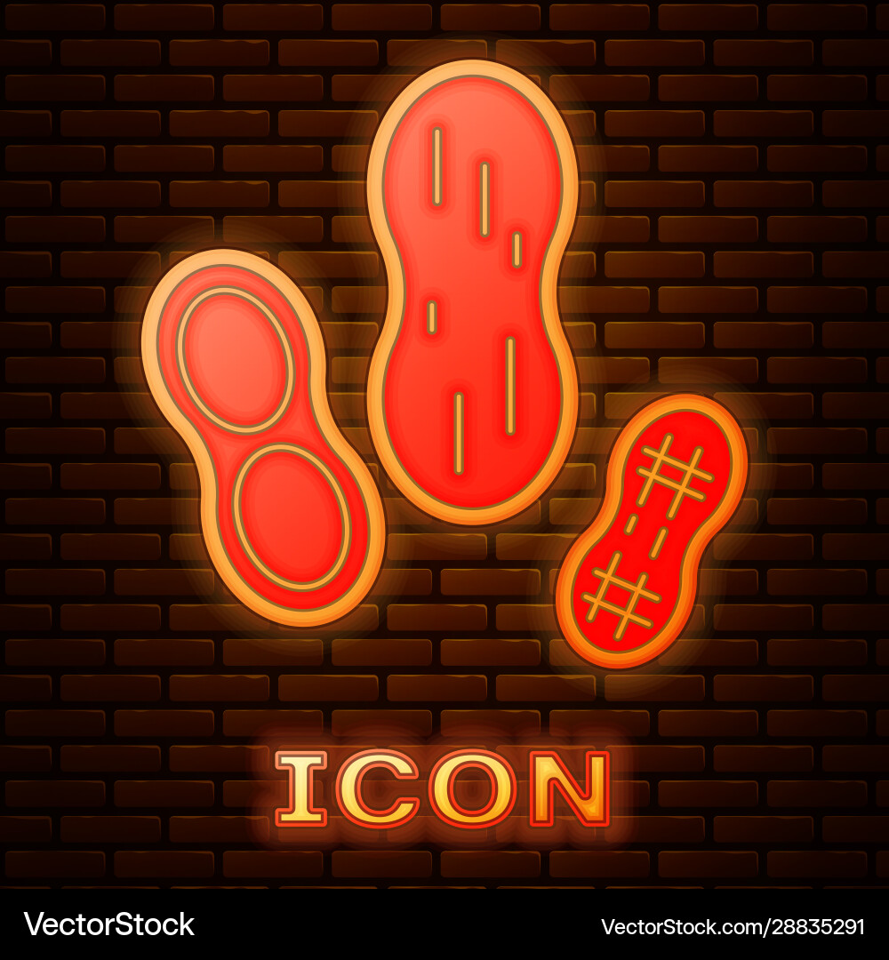 Glowing neon peanut icon isolated on brick wall Vector Image