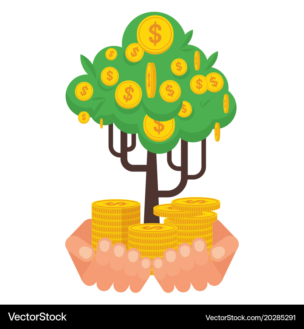 Hand holding green money tree Royalty Free Vector Image