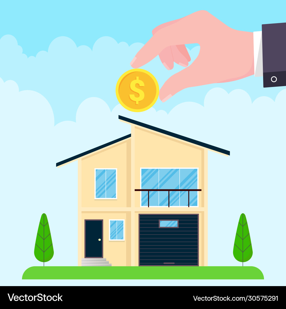 Hand puts coin in house flat style design Vector Image