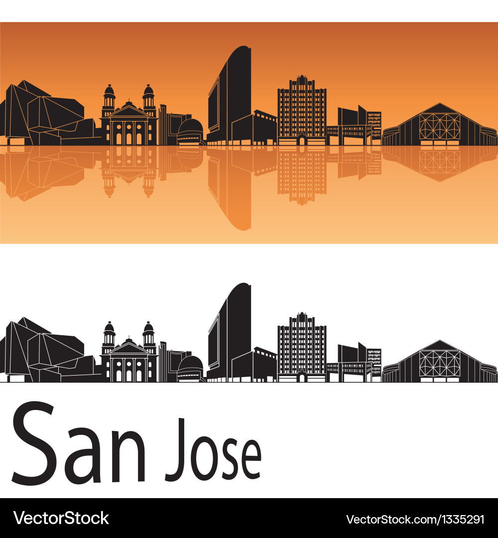 San Jose skyline in orange background Royalty Free Vector