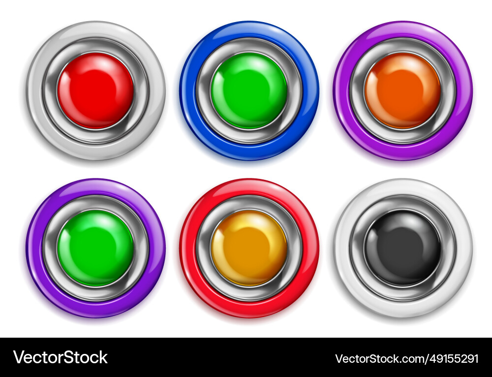 Set of buttons with metallic borders Royalty Free Vector