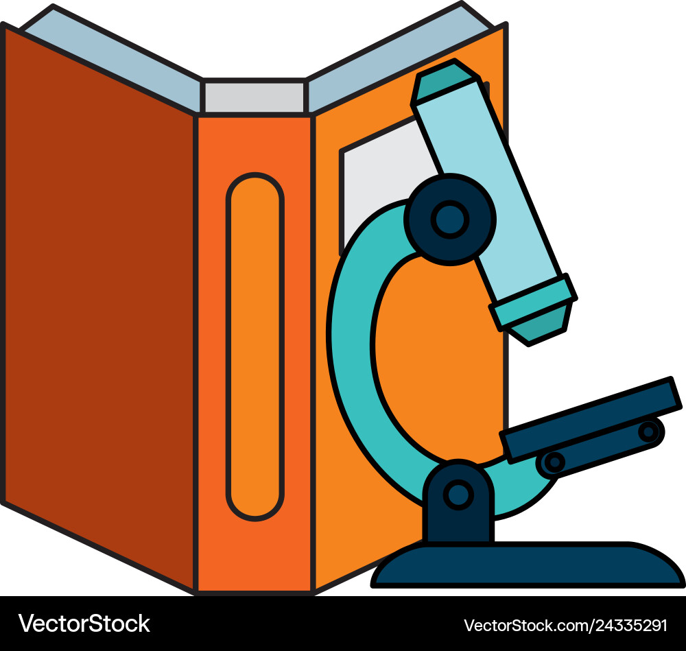 Text book with microscope Royalty Free Vector Image