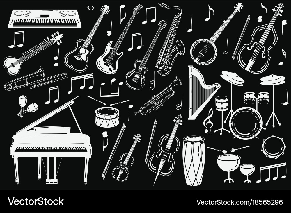 A set of musical instruments collection Royalty Free Vector