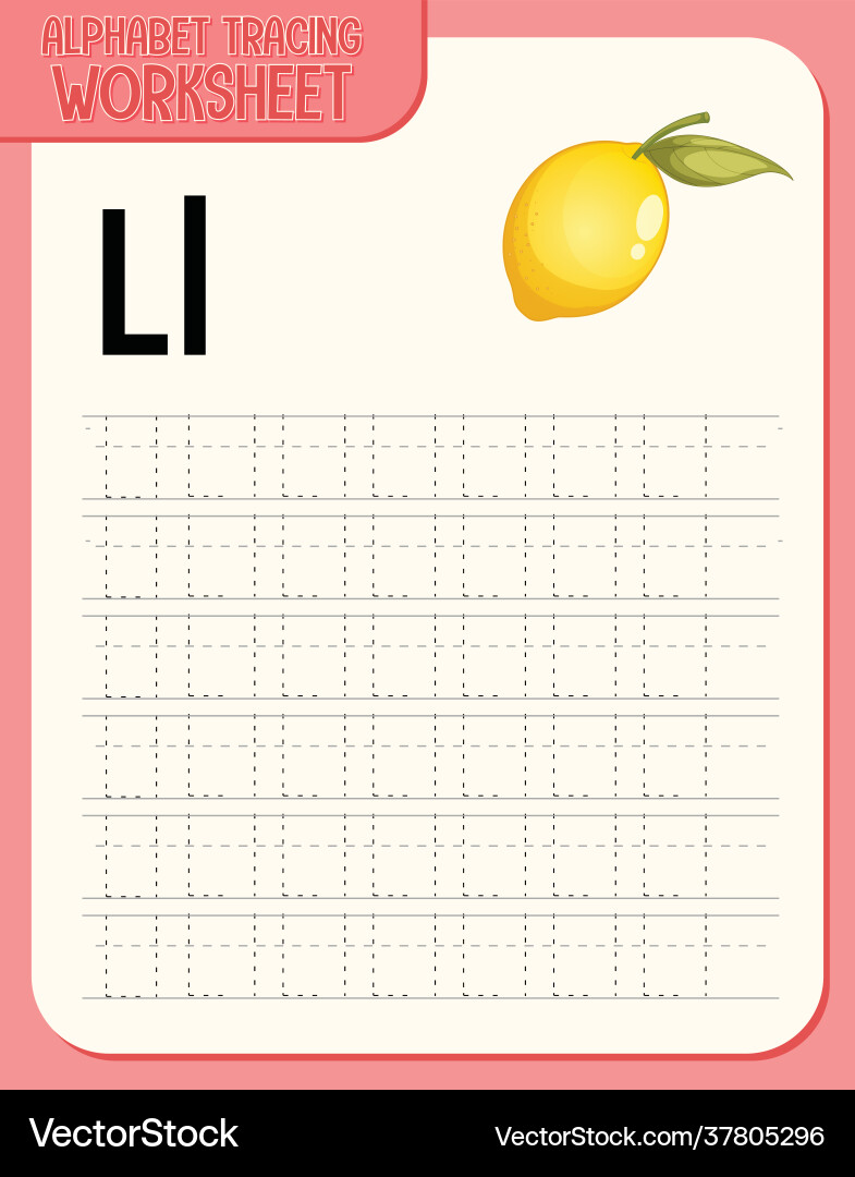Alphabet tracing worksheet with letter l Vector Image