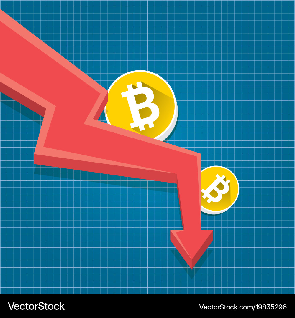 Bitcoin market crash graph on blueprint Royalty Free Vector