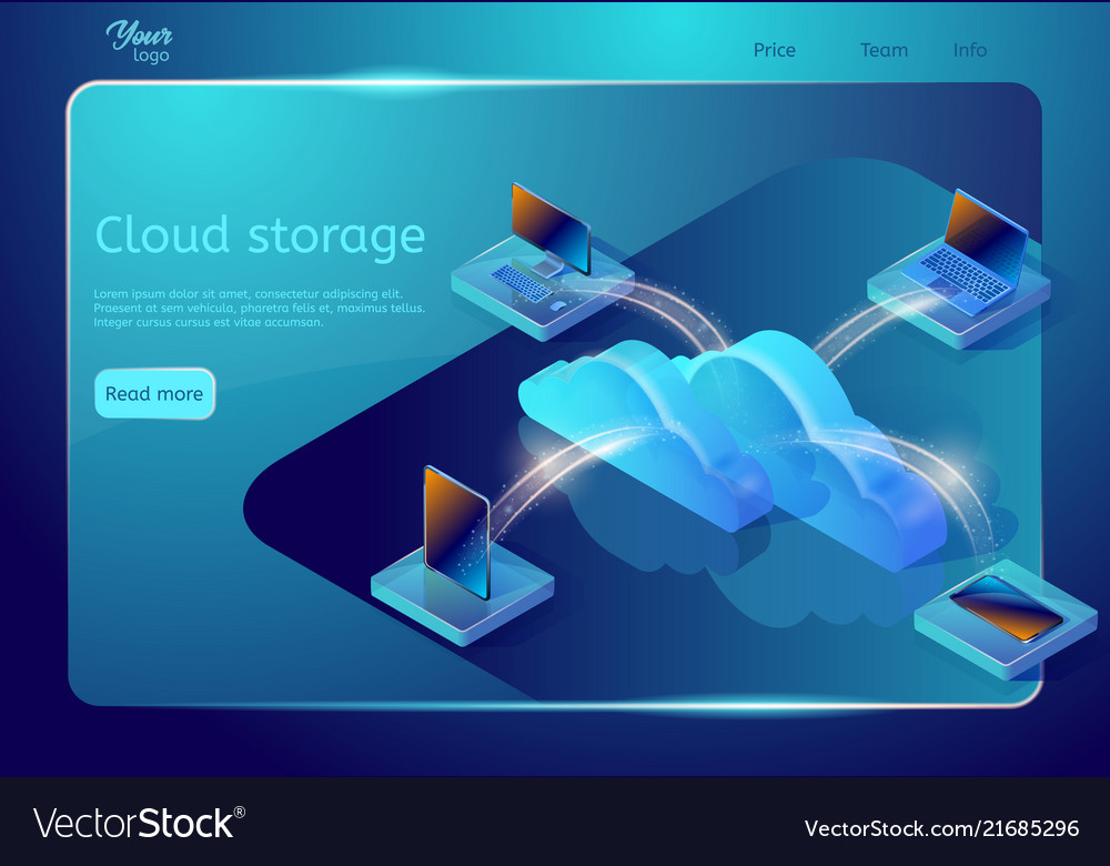 Cloud data storage web page template isometric Vector Image Cloud data storage web page template isometric Vector Image