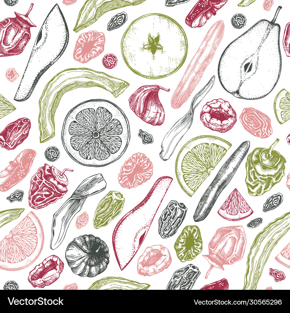 Dried fruits and berries seamless pattern hand Vector Image