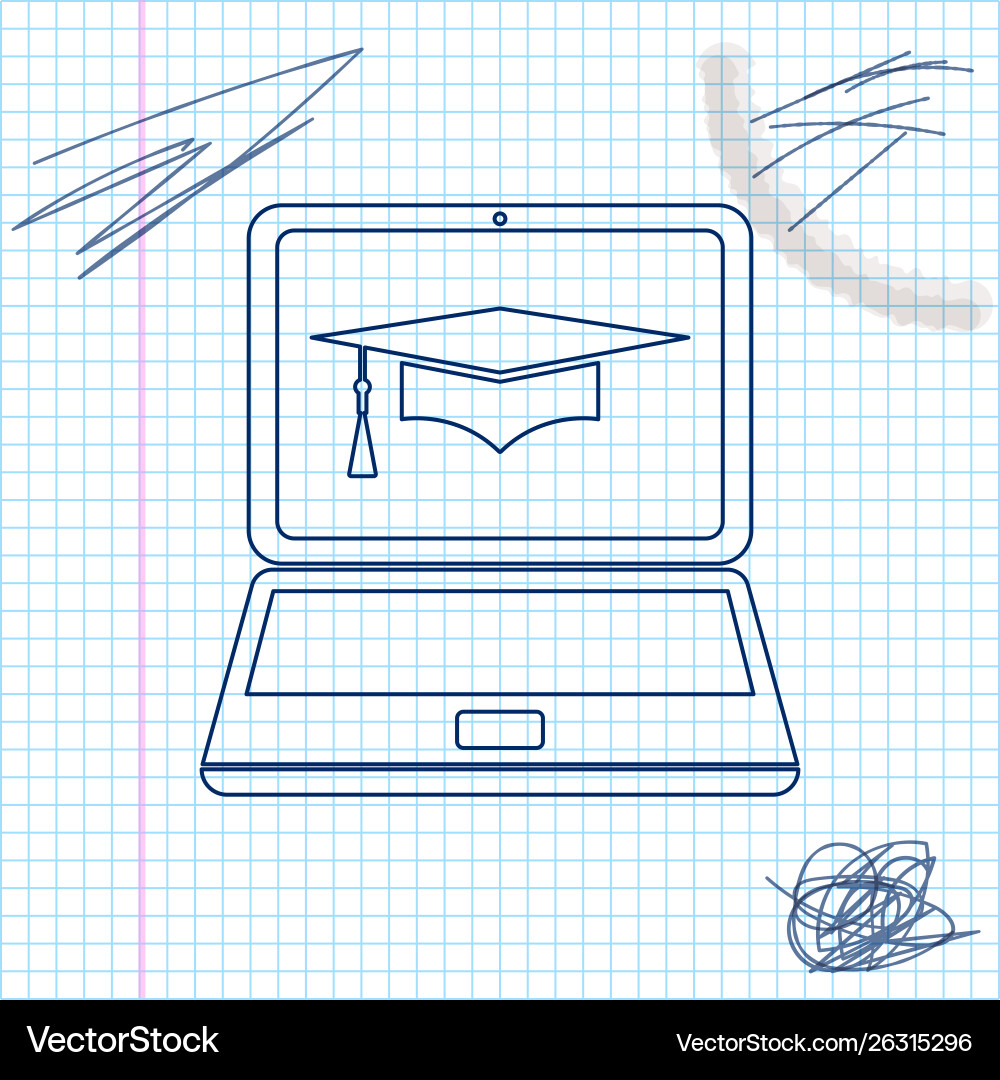 Graduation cap and laptop icon online learning Vector Image