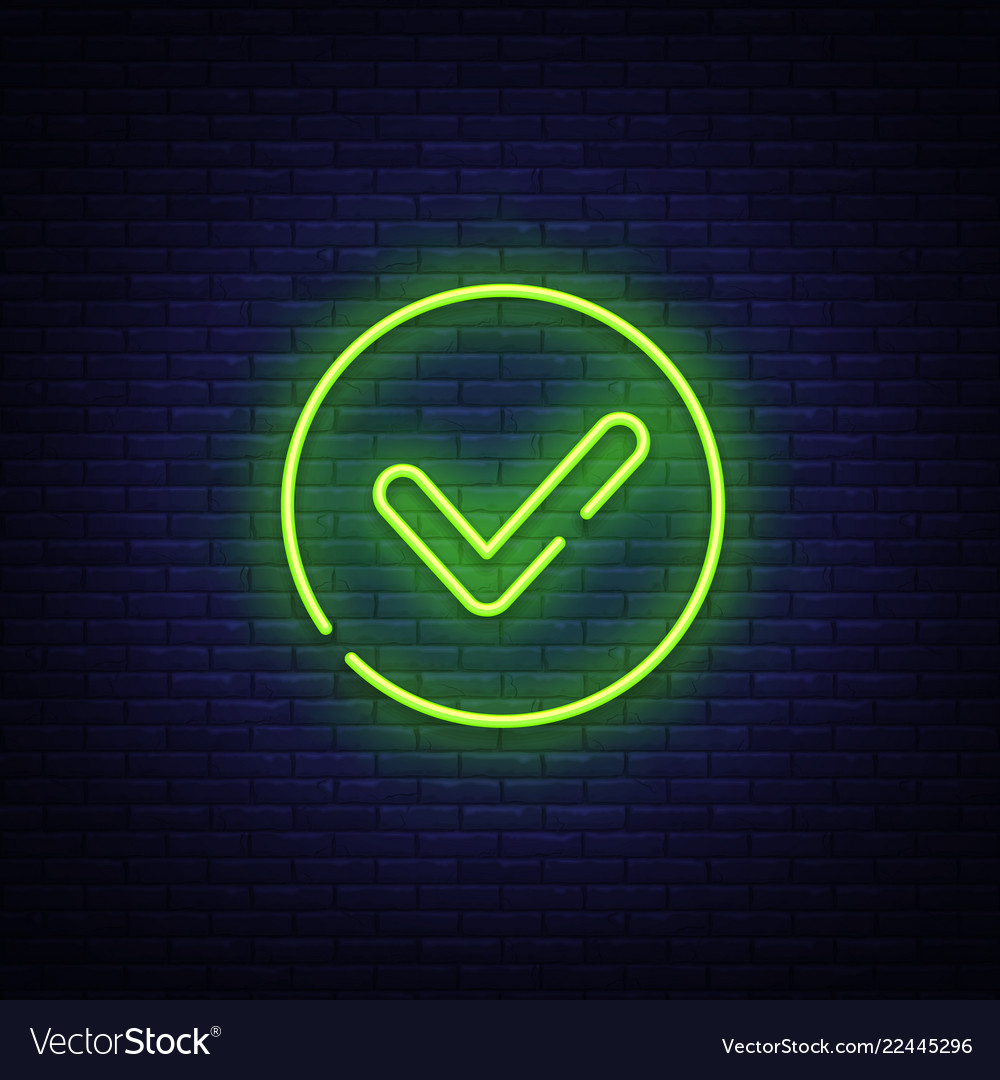 Green check mark neon sign check list Royalty Free Vector Green check mark neon sign check list Royalty Free Vector