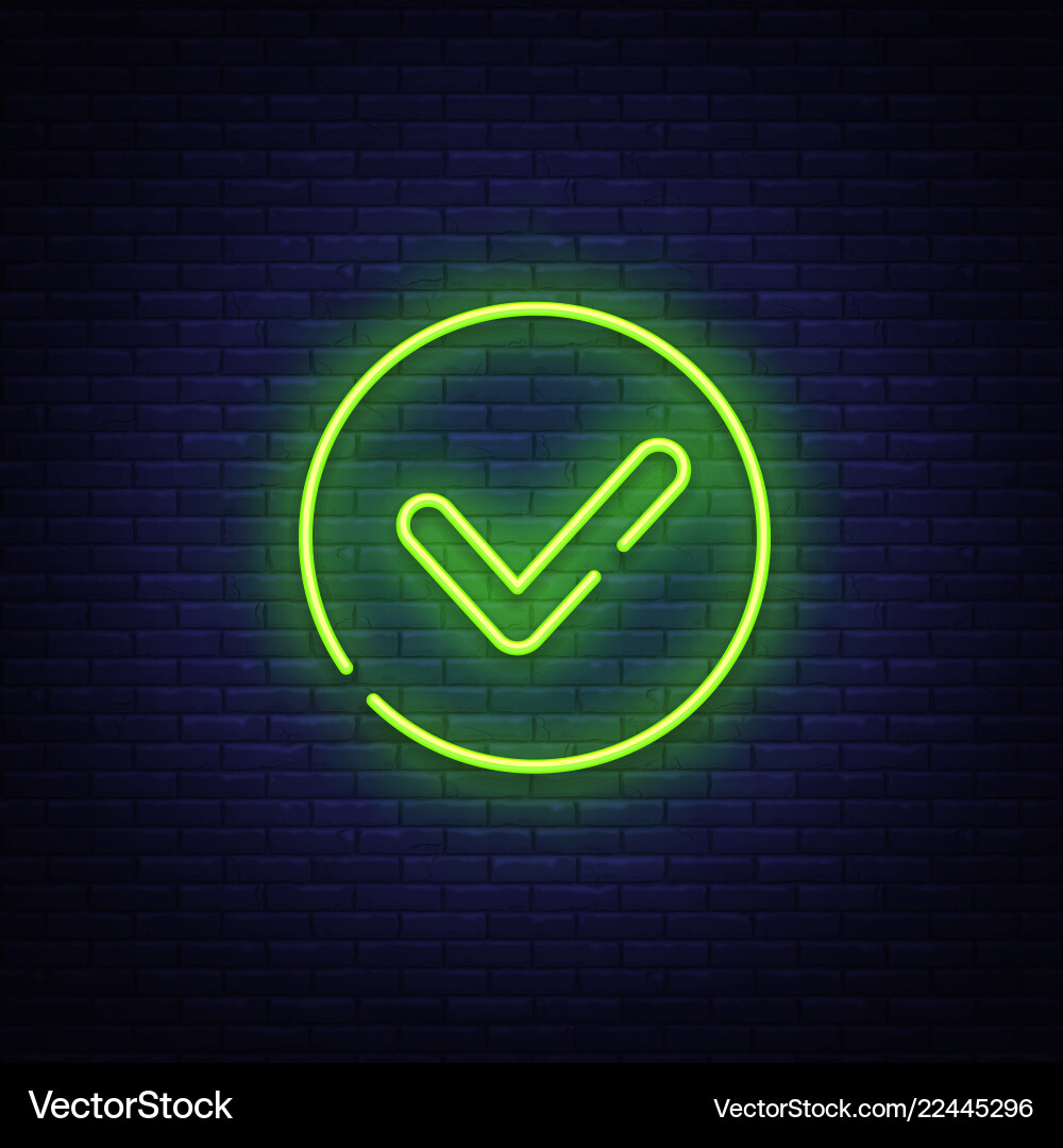 Green check mark neon sign list Royalty Free Vector Image