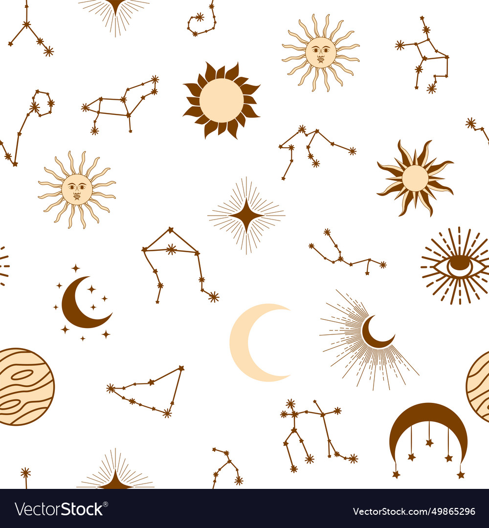Magic seamless pattern with constellations sun Vector Image