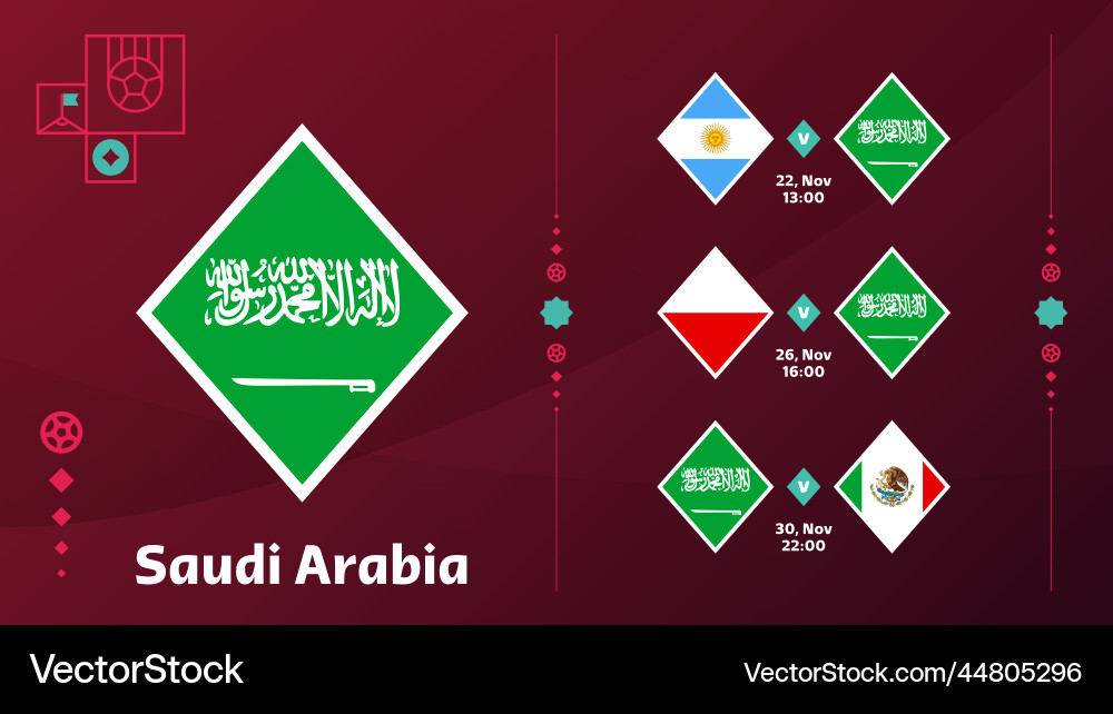 Saudi arabia national team schedule matches Vector Image