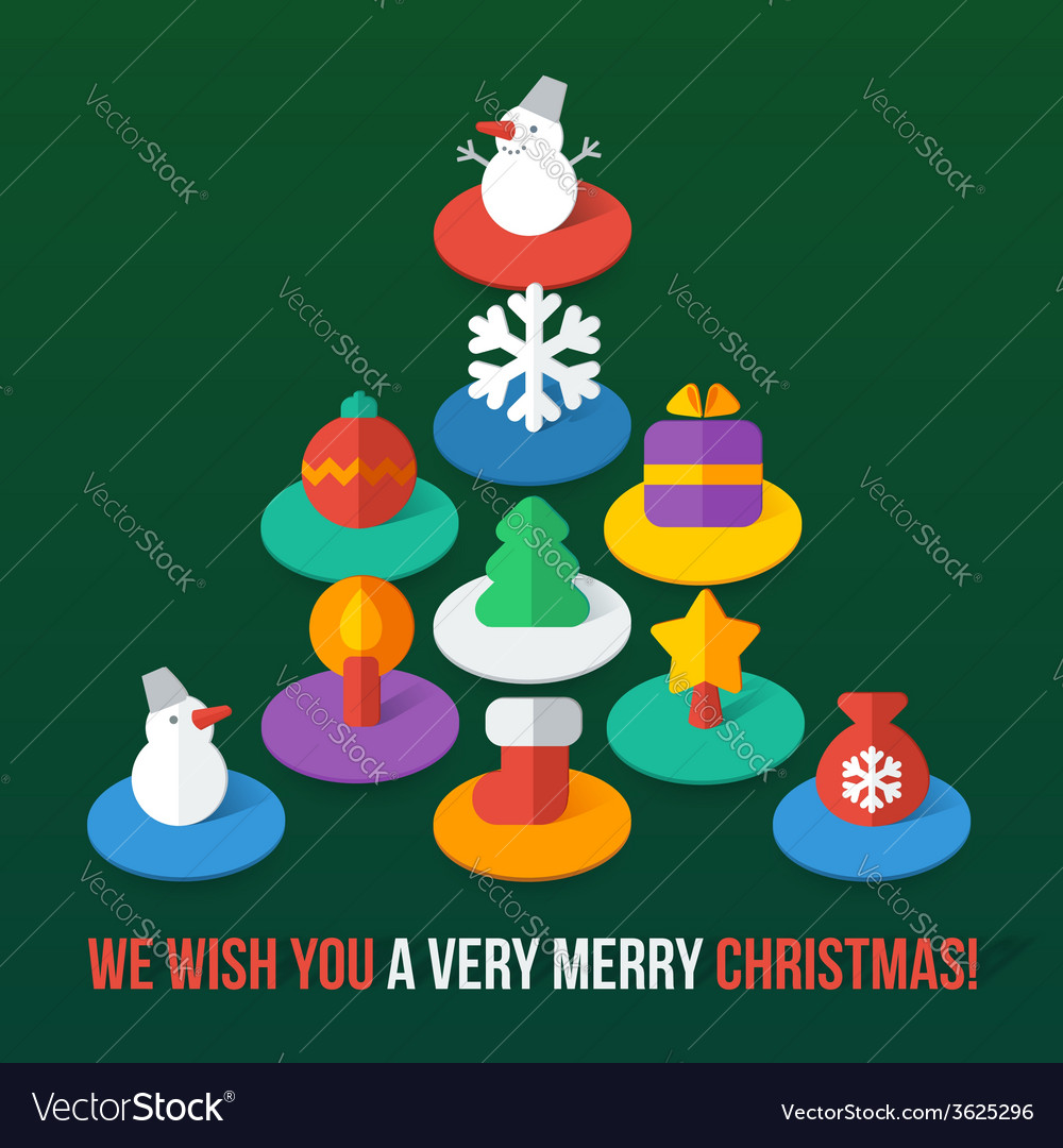 Set isometric colorful christmas flat icons Vector Image