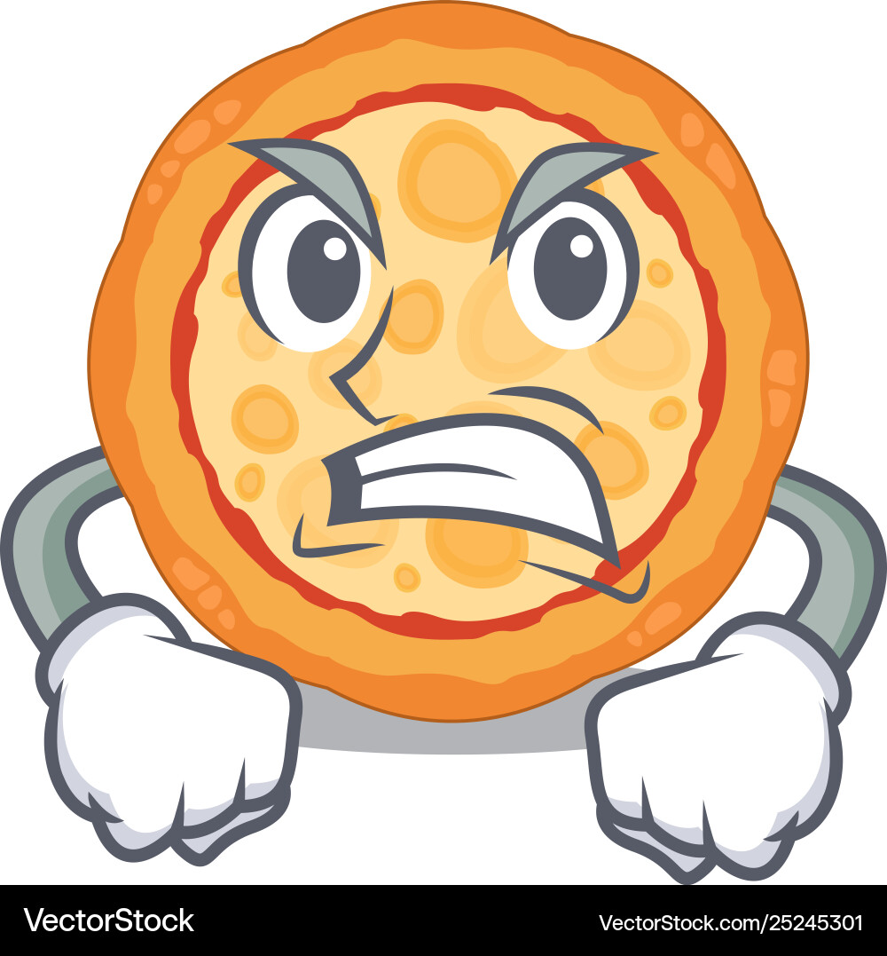 Angry cheese pizza in cartoon shape Royalty Free Vector