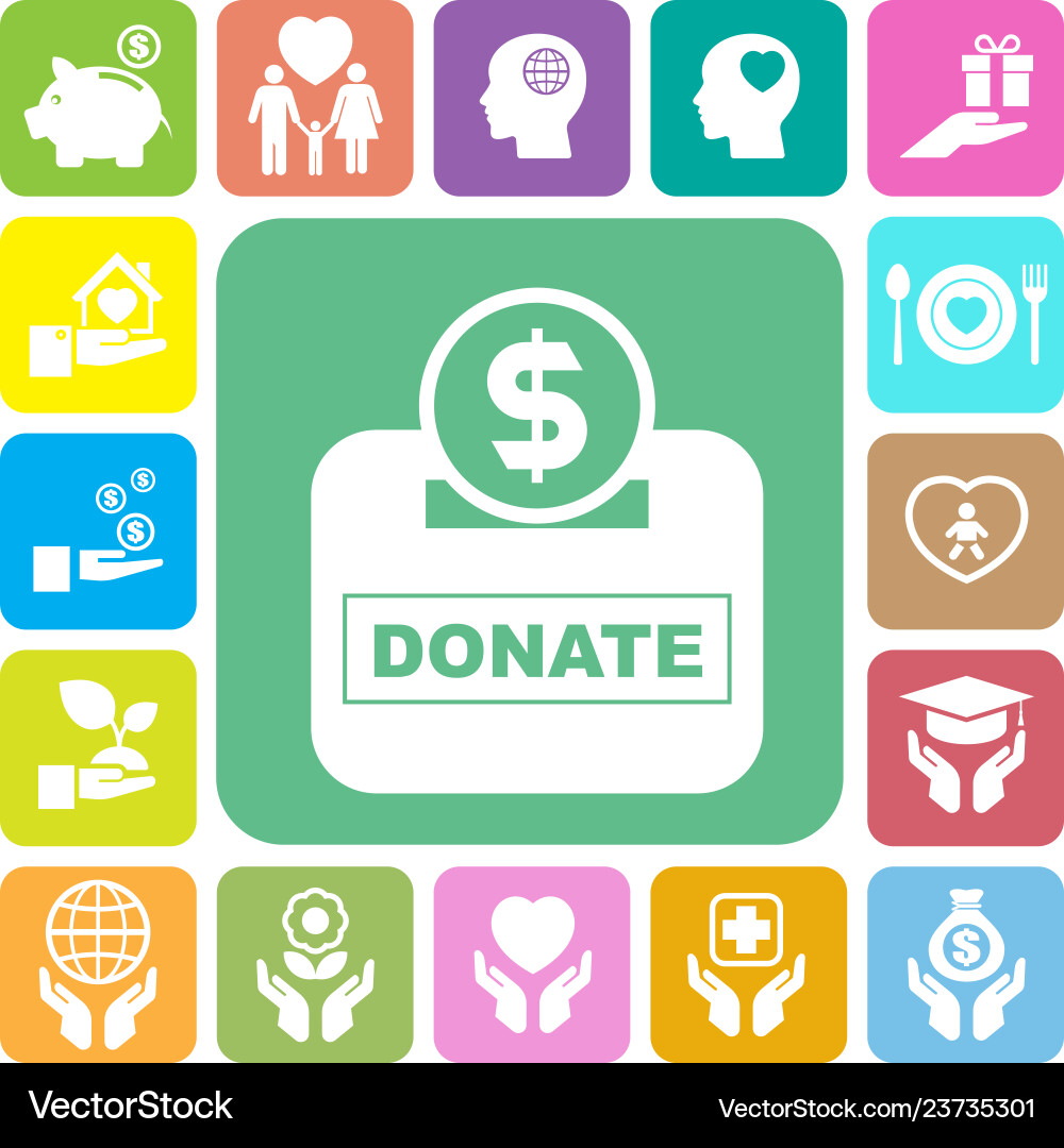Charity and donation icons set Royalty Free Vector Image