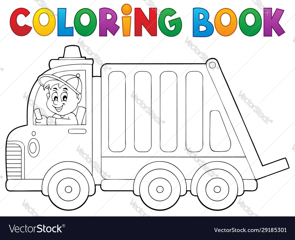 Coloring book garbage collection truck Royalty Free Vector