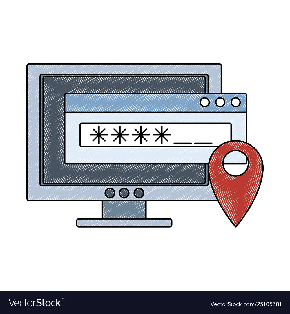 Computer with password scribble Royalty Free Vector Image