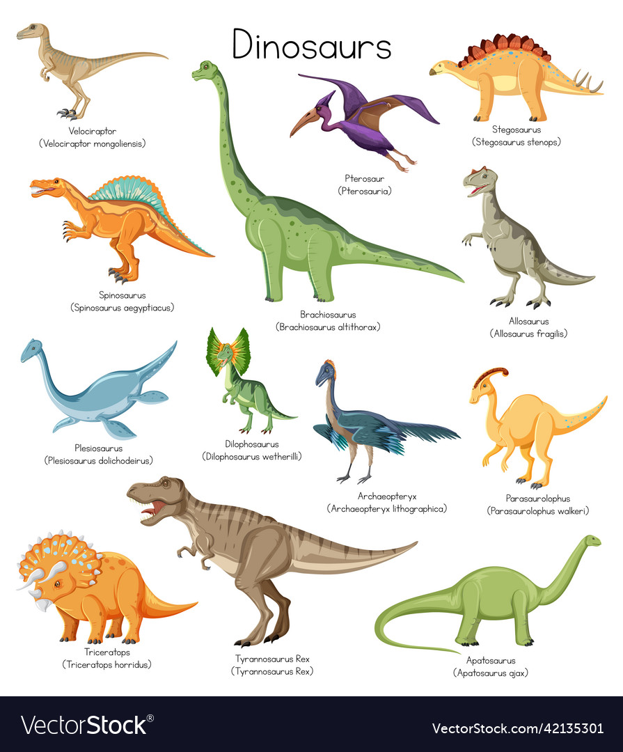  Different Types Of Dinosaurs With Names Royalty Free Vector