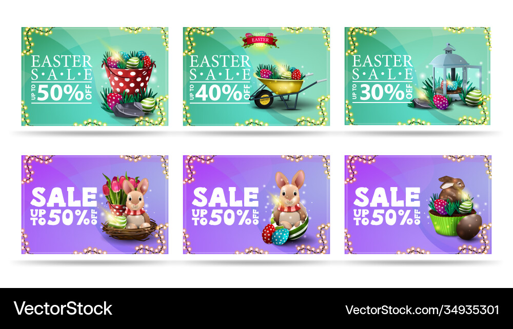 Easter sale collection discount banners Royalty Free Vector
