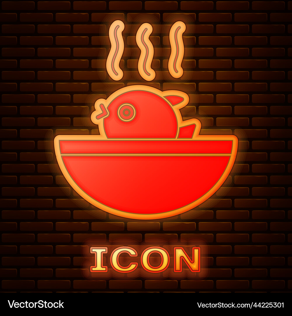 Glowing neon puffer fish soup icon isolated Vector Image
