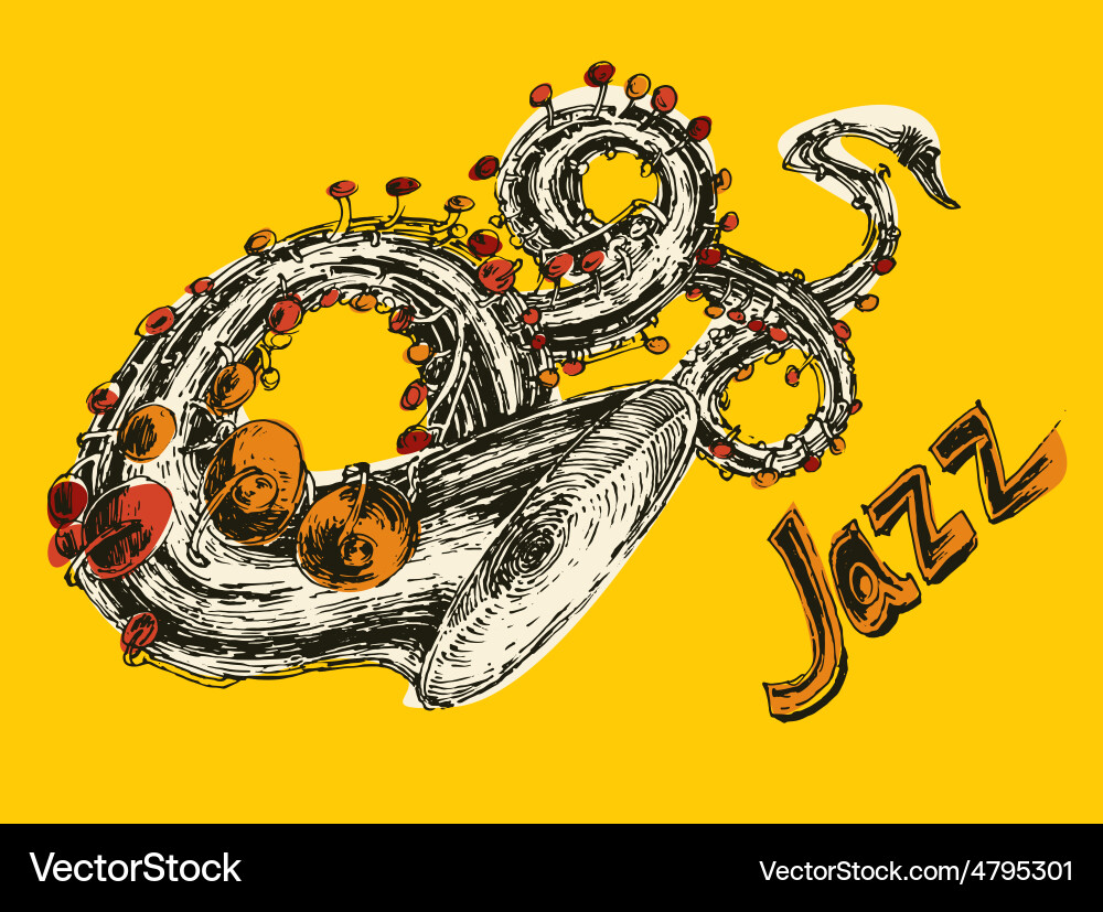 Jazz concept music engraved hand drawn sketch Vector Image