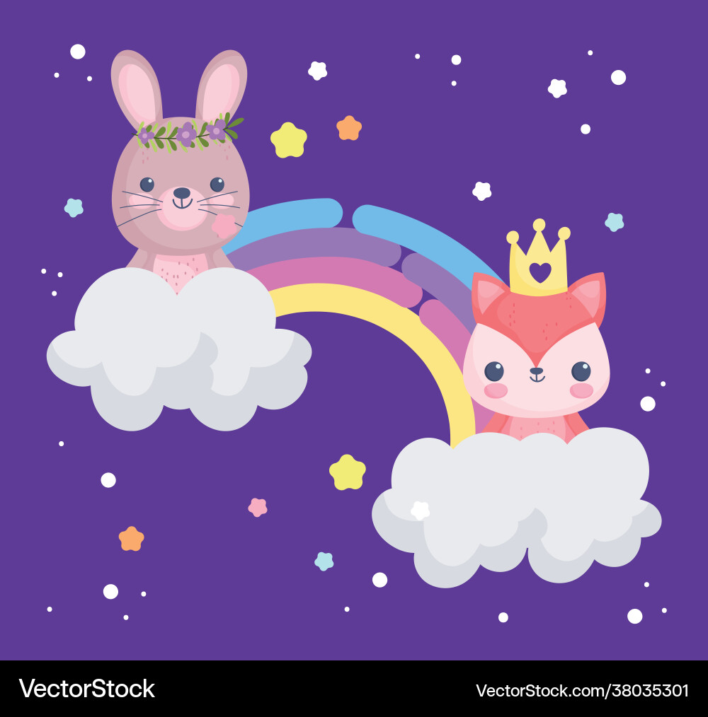 Little bunny and fox Royalty Free Vector Image