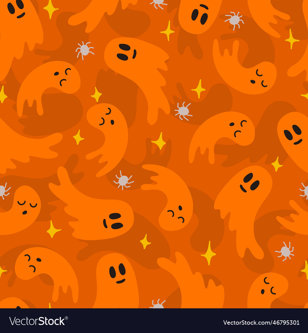 Orange monochrome ghost halloween seamless pattern