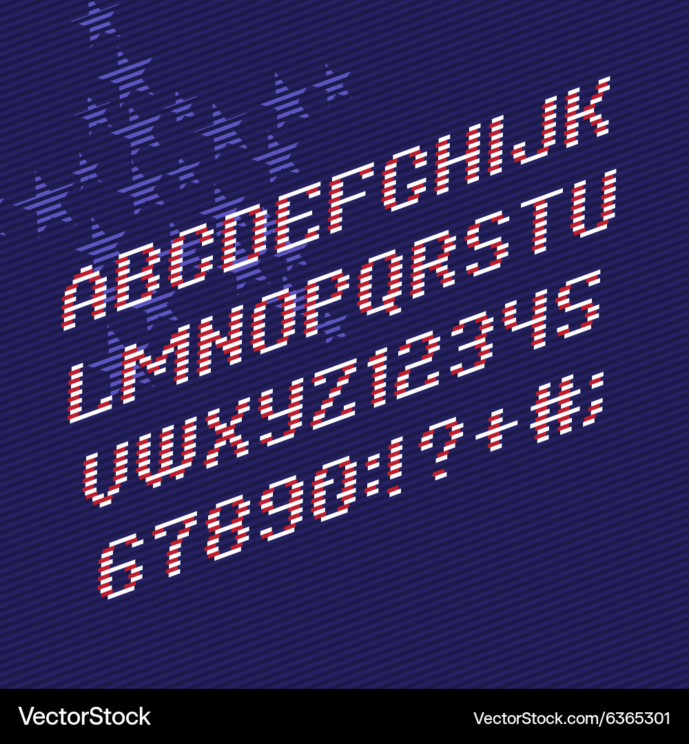 Striped Alphabet & Numbers - USA Flag Vector Image