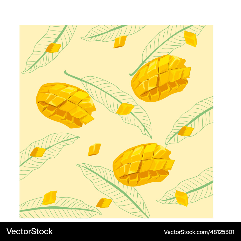Yellow mango and green leaves the cubes mango Vector Image